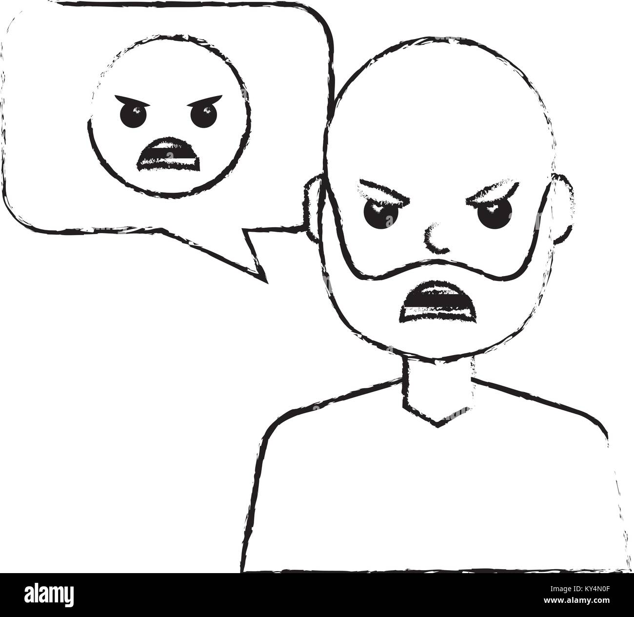 man with angry emoticon in speech bubble vector illustration sketch ...