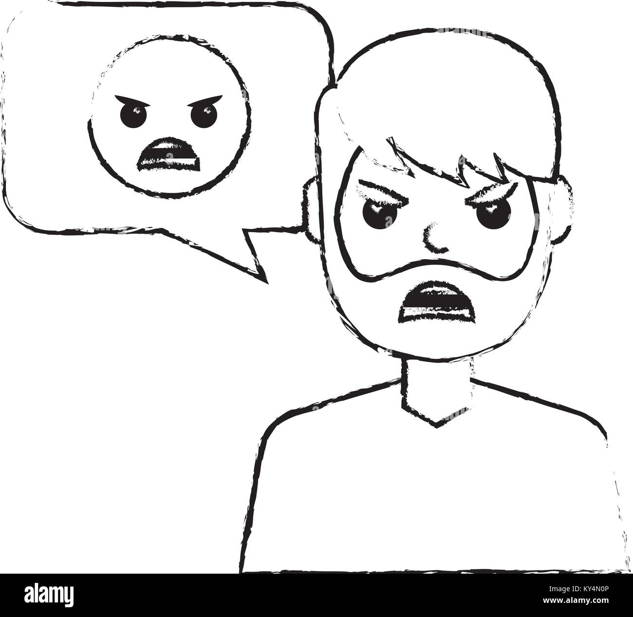 man with angry emoticon in speech bubble vector illustration sketch ... man with angry emoticon in speech bubble vector illustration sketch ...