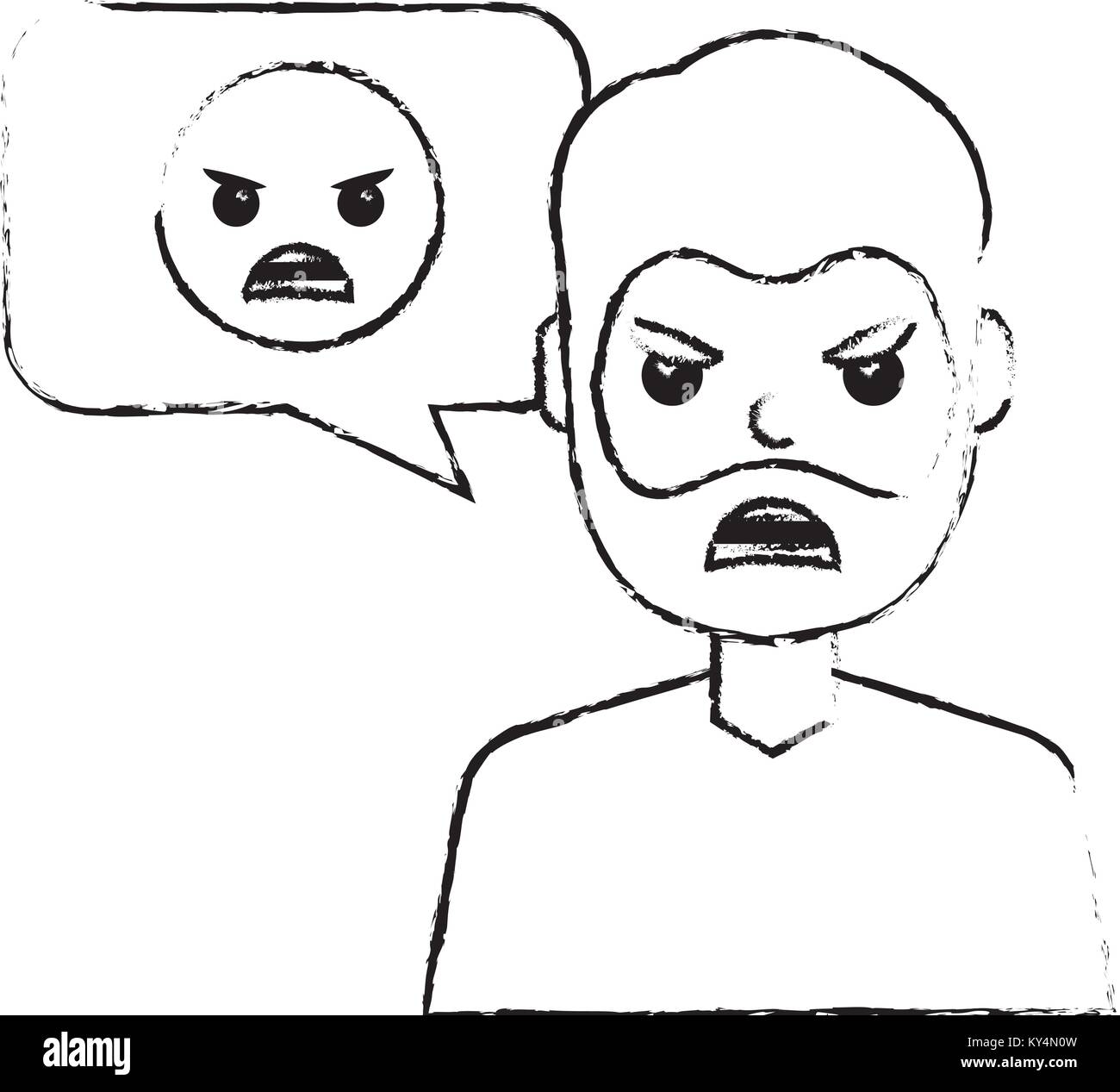 man with angry emoticon in speech bubble vector illustration sketch ...