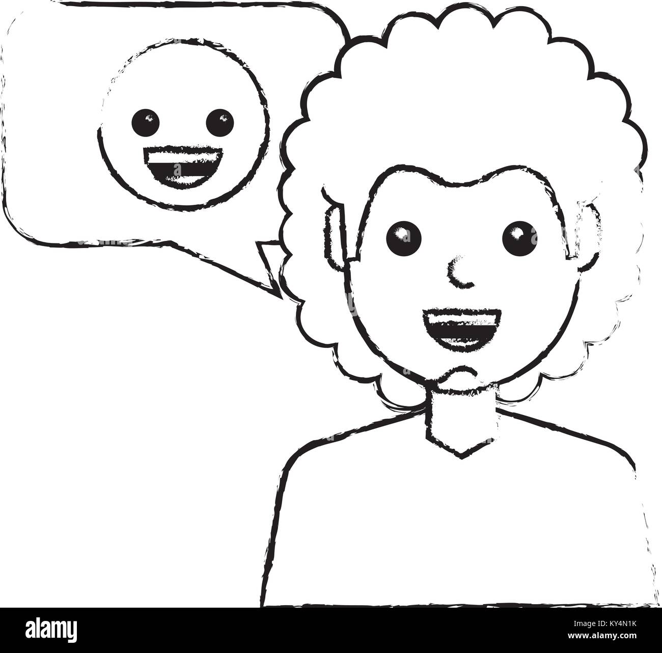 man with smile emoticon in speech bubble vector illustration sketch ...