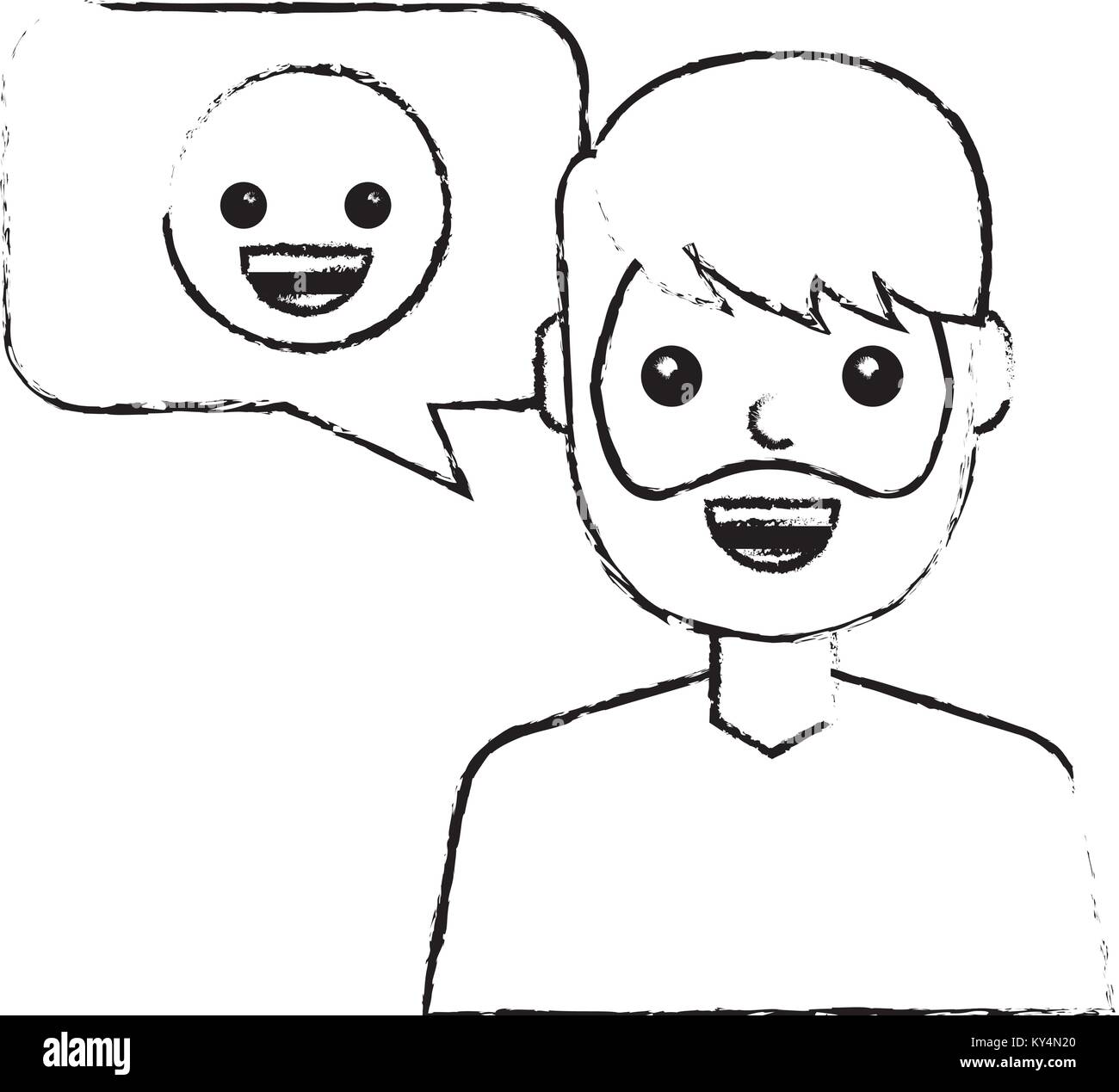 man with smile emoticon in speech bubble vector illustration sketch ...
