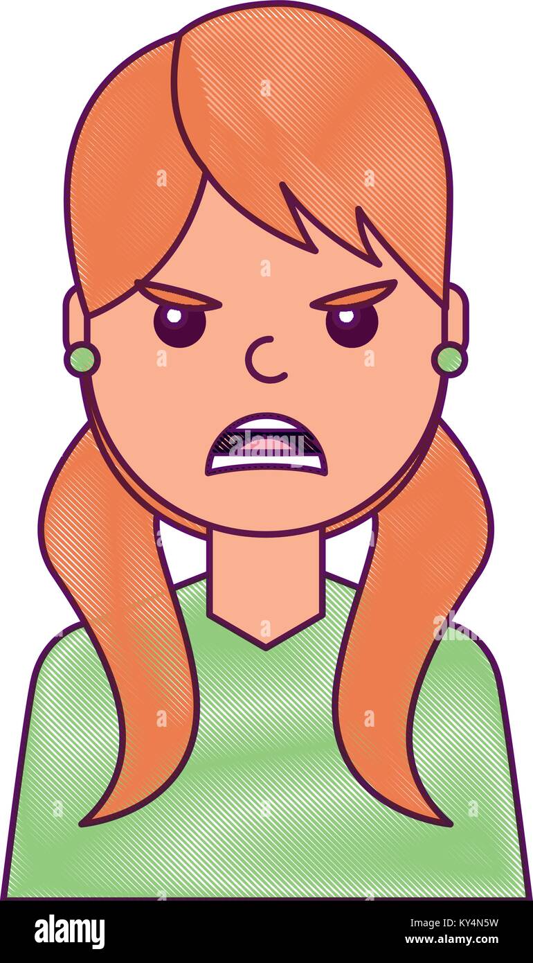 portrait woman angry facial expression cartoon vector illustration ...