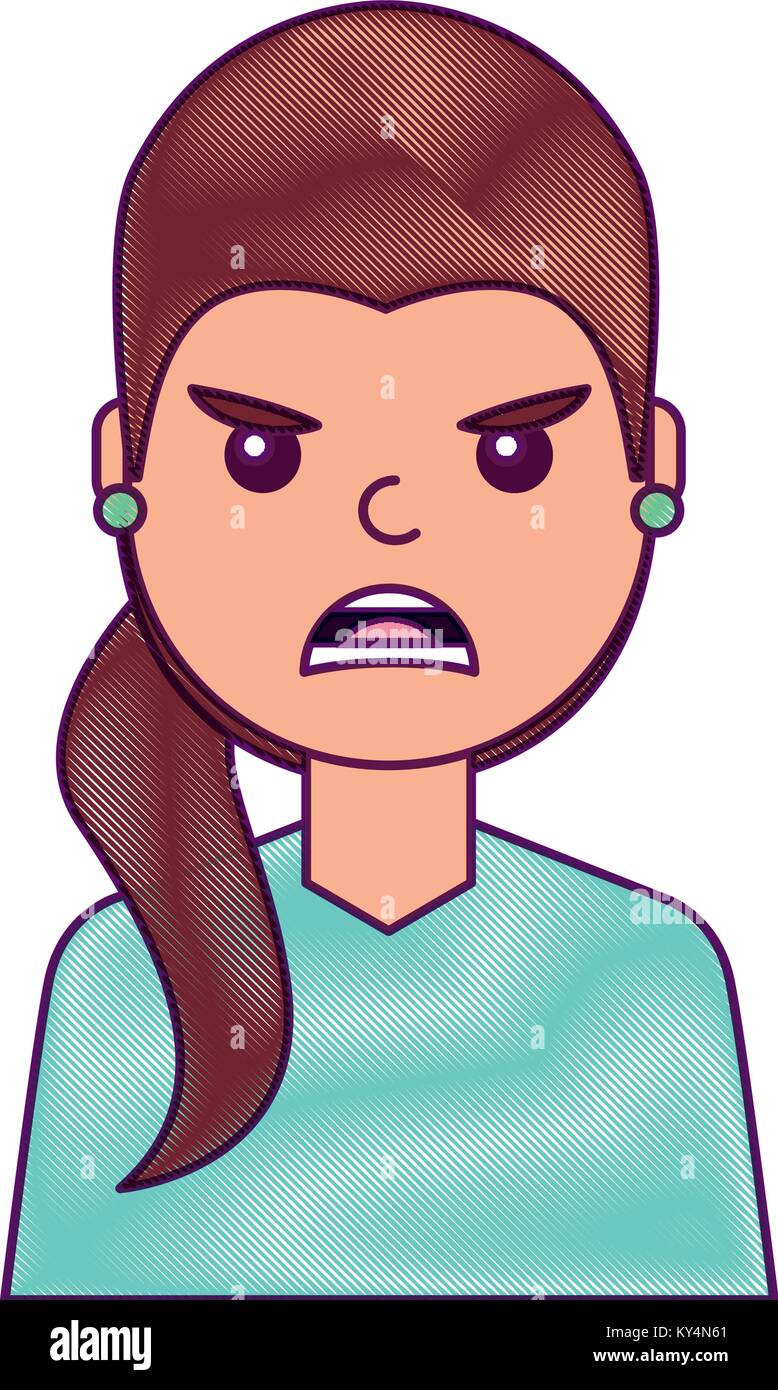 portrait woman angry facial expression cartoon vector illustration ...