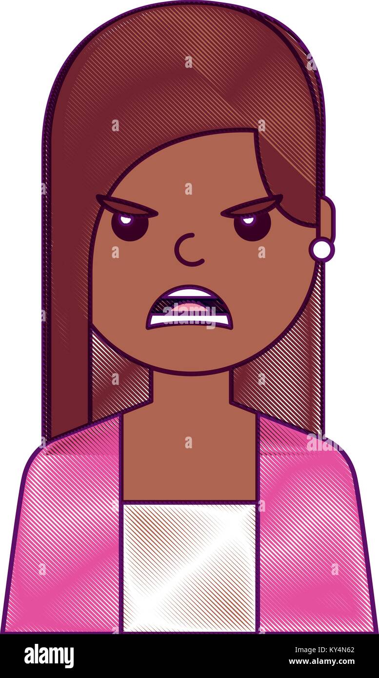 portrait woman angry facial expression cartoon vector illustration ...