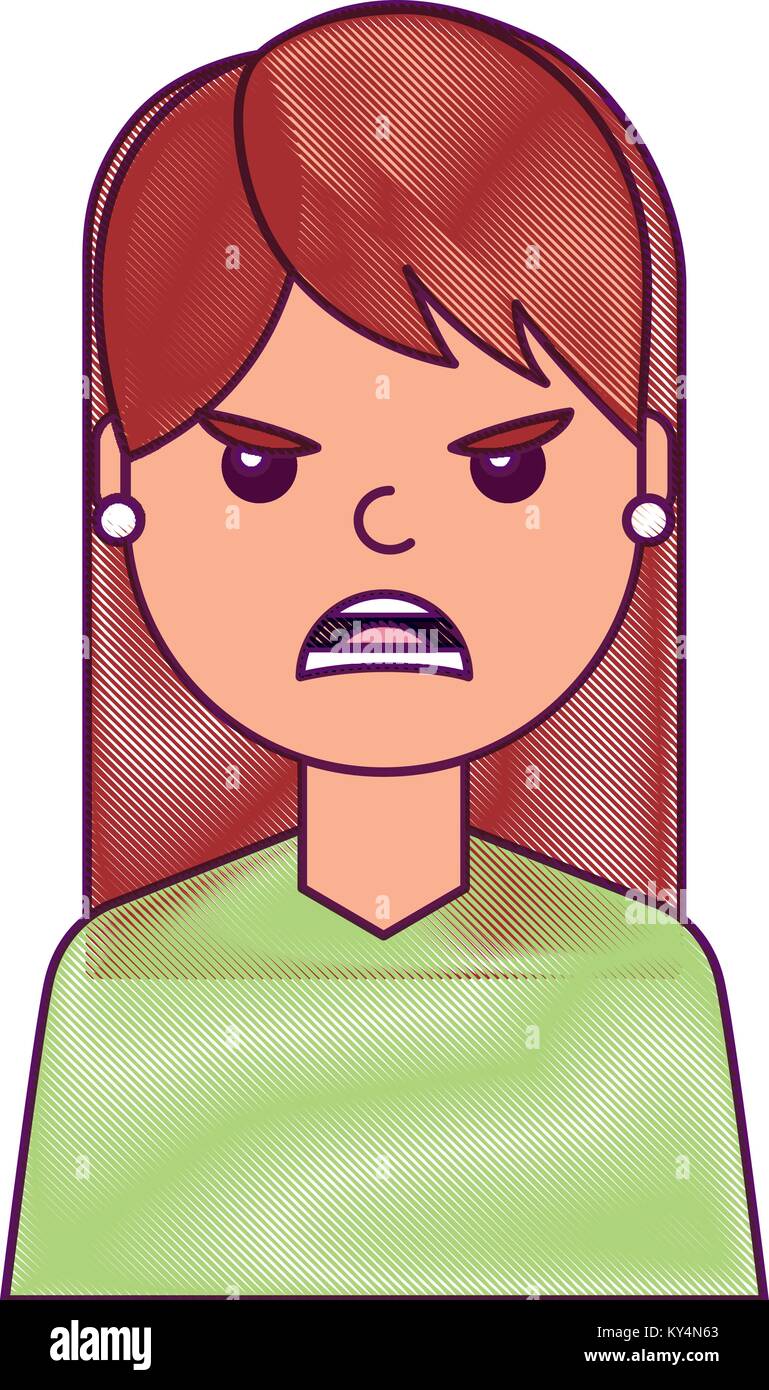 portrait woman angry facial expression cartoon vector illustration ...