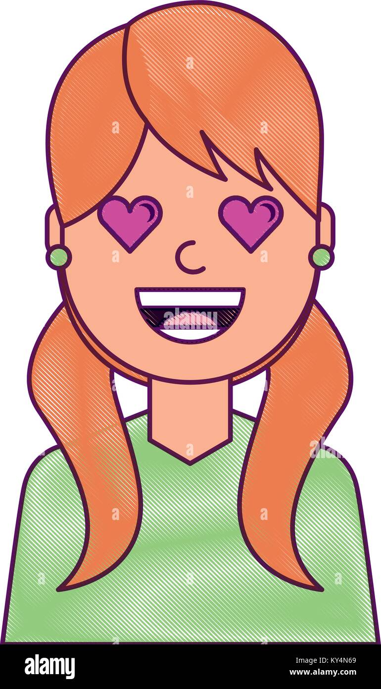 happy girl with her smiling face and heart shape eyes illustration ...