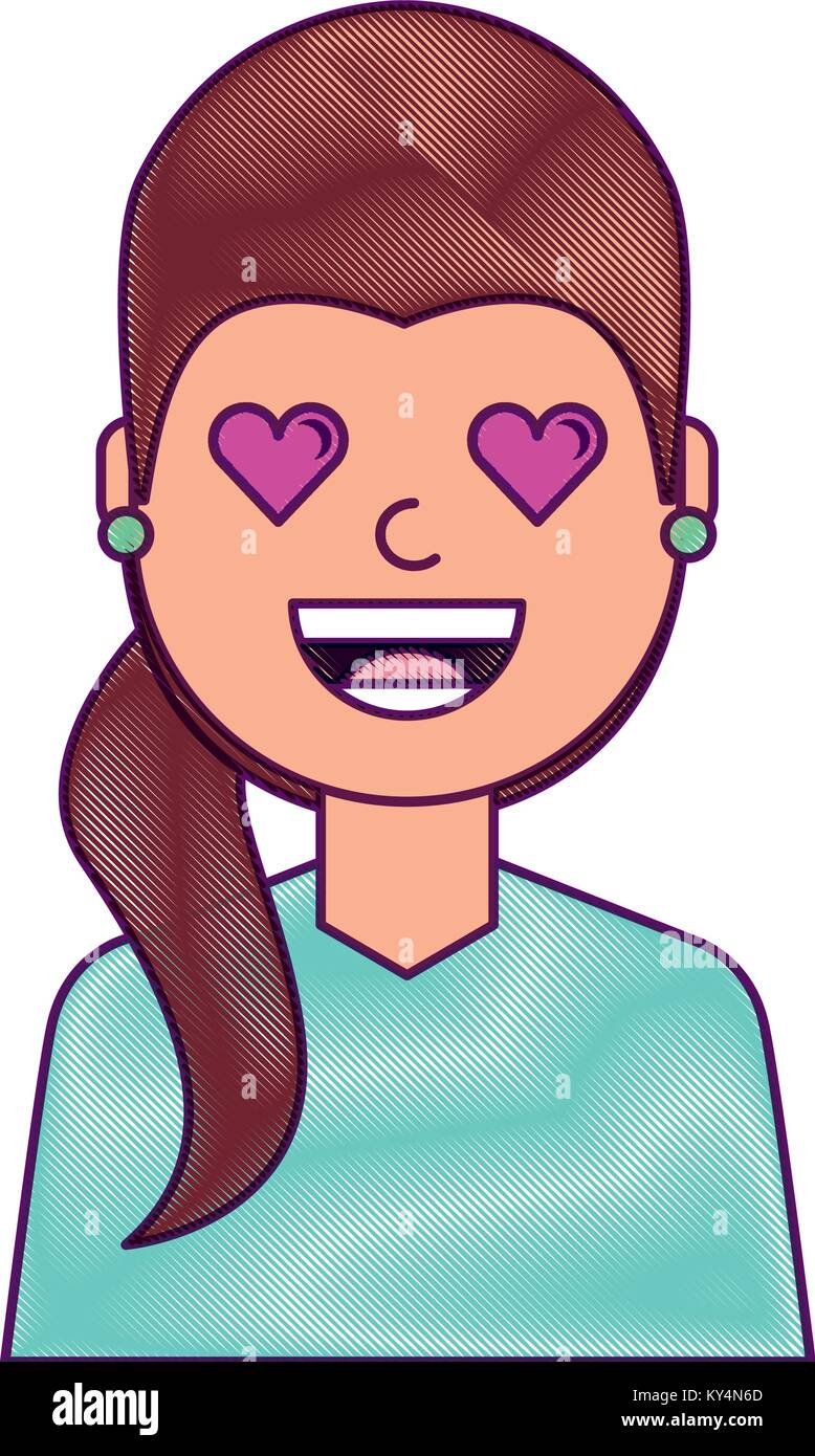 happy girl with her smiling face and heart shape eyes illustration ...