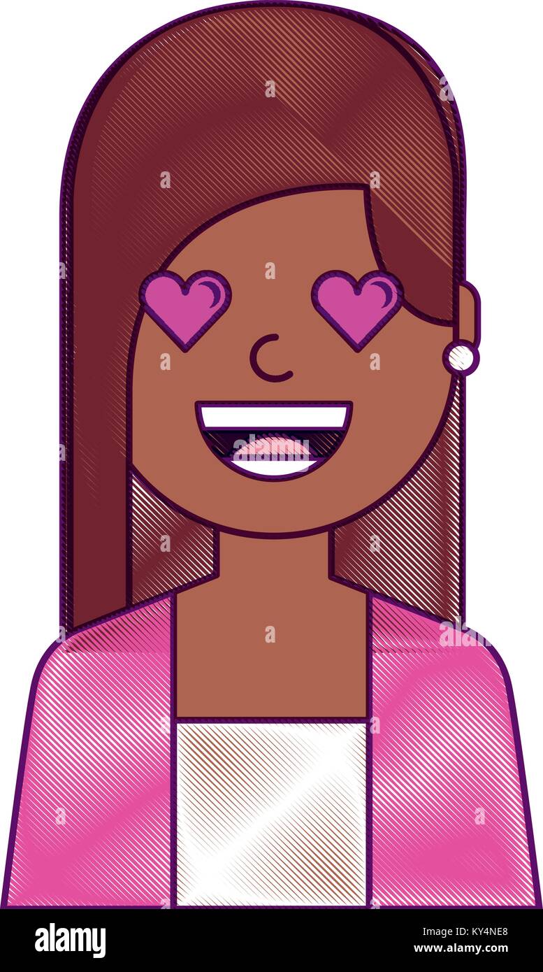 happy girl with her smiling face and heart shape eyes illustration ...