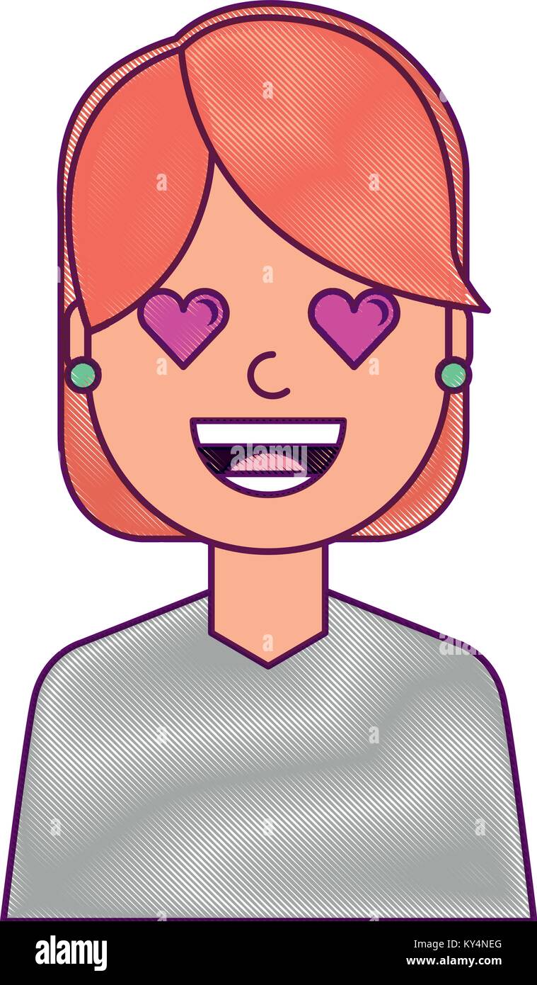 happy girl with her smiling face and heart shape eyes illustration ...