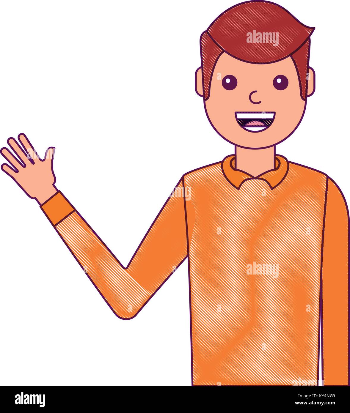 portrait man waving hand smiling character vector illustration Stock ...
