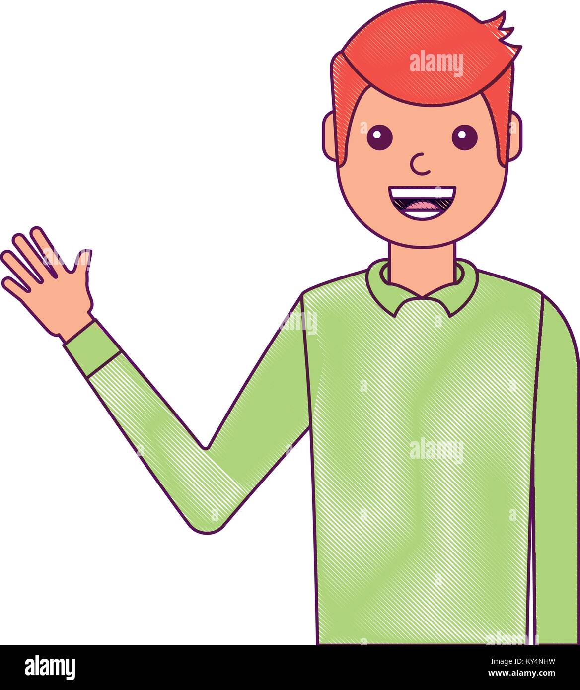 portrait man waving hand smiling character vector illustration Stock ...