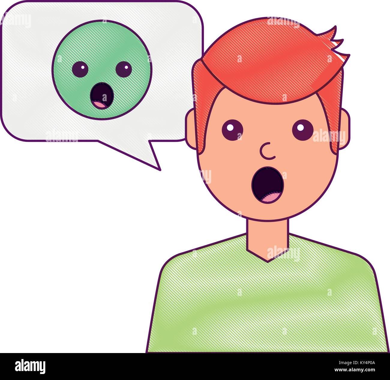 man with surprised emoticon in speech bubble vector illustration Stock ...