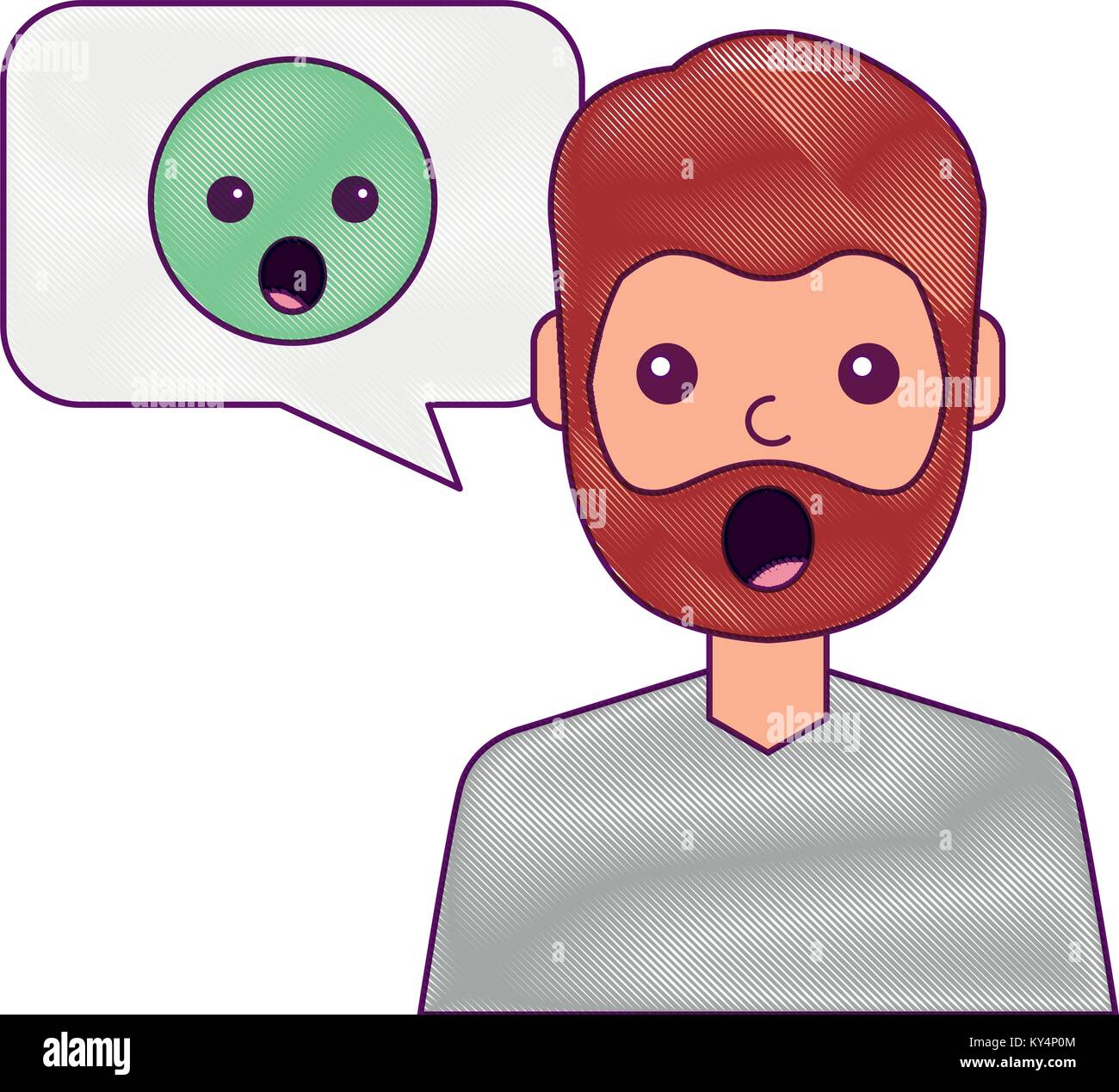 man with surprised emoticon in speech bubble vector illustration Stock ...