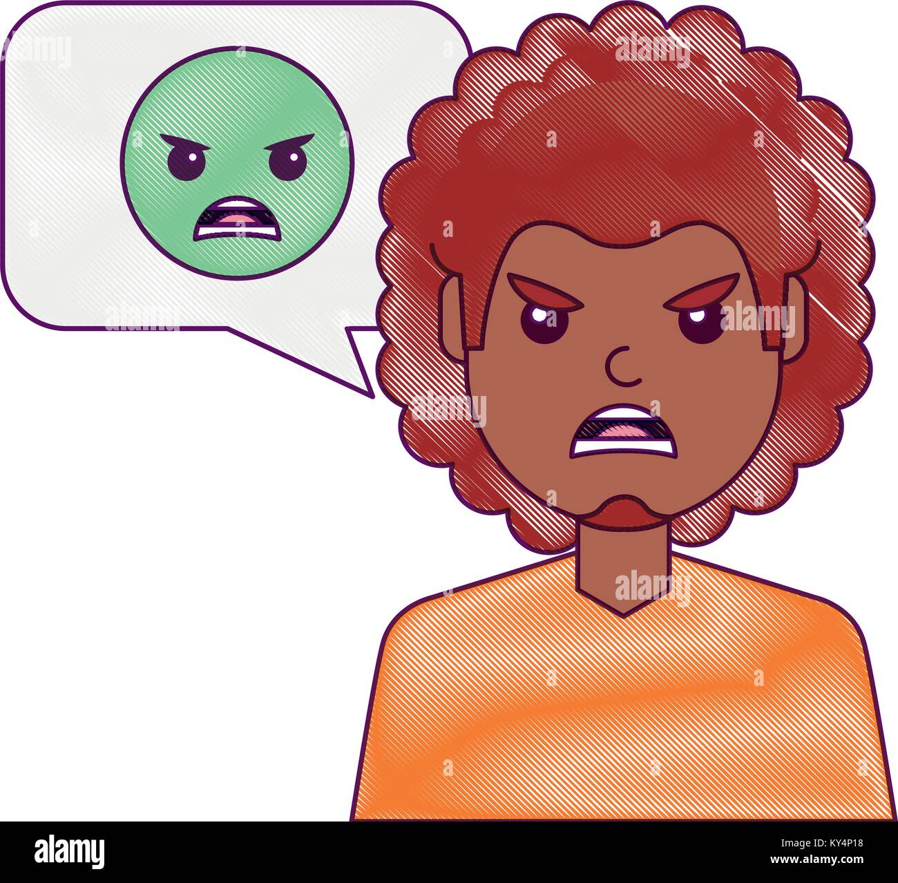 man with angry emoticon in speech bubble vector illustration Stock ...