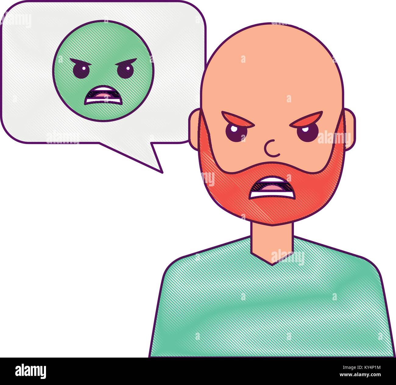 man with angry emoticon in speech bubble vector illustration Stock ...