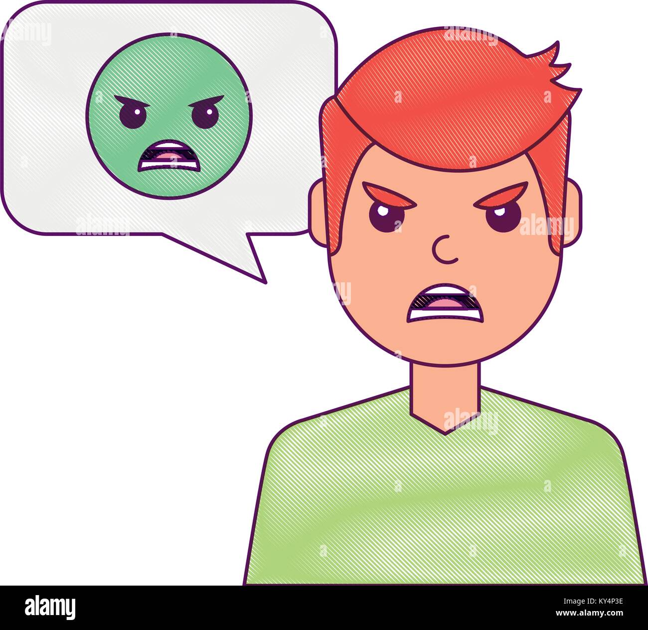man with angry emoticon in speech bubble vector illustration Stock ...