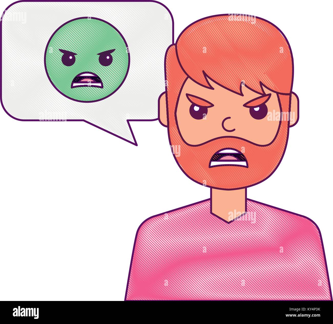 man with angry emoticon in speech bubble vector illustration Stock ...