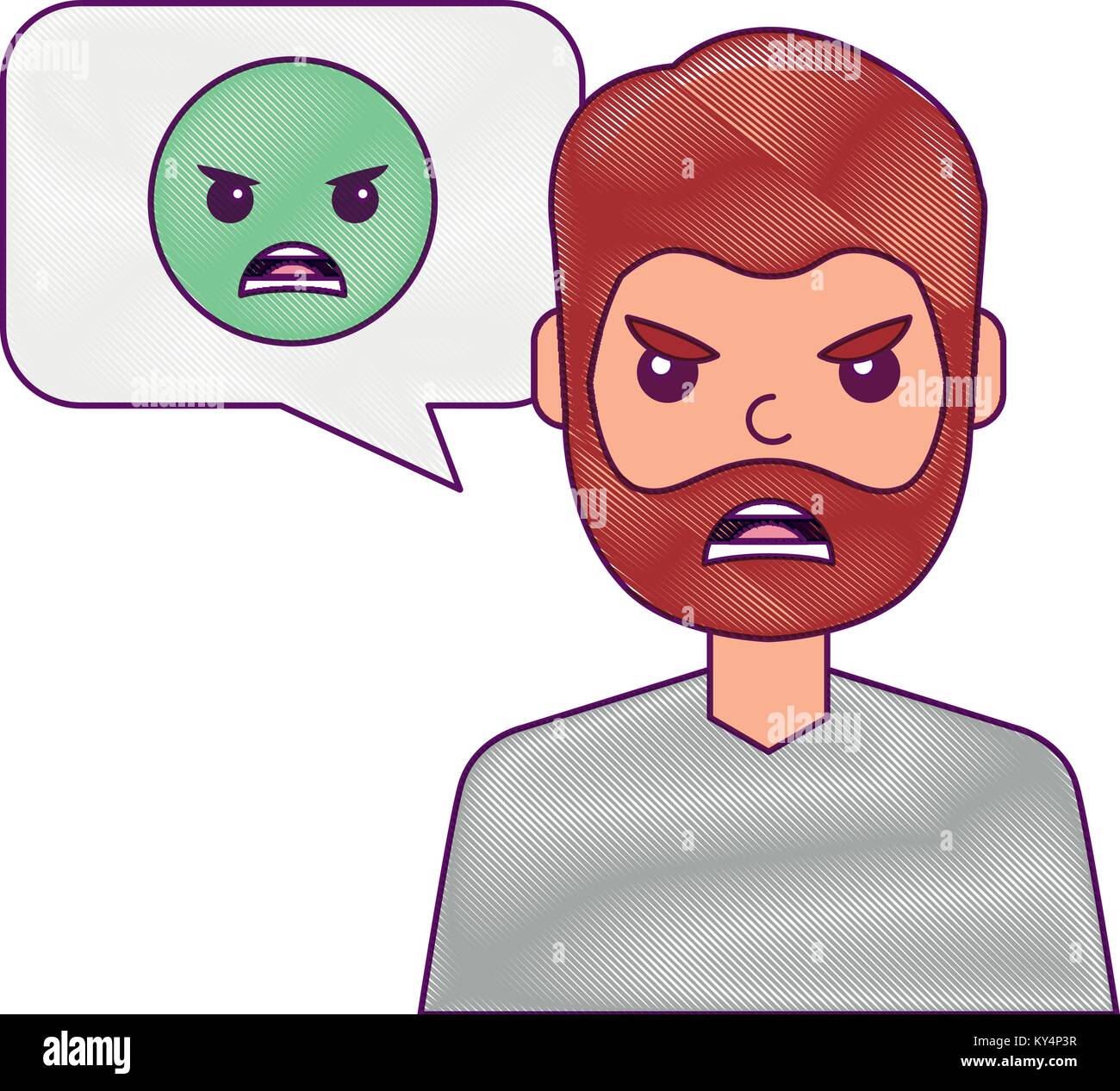 man with angry emoticon in speech bubble vector illustration Stock ...
