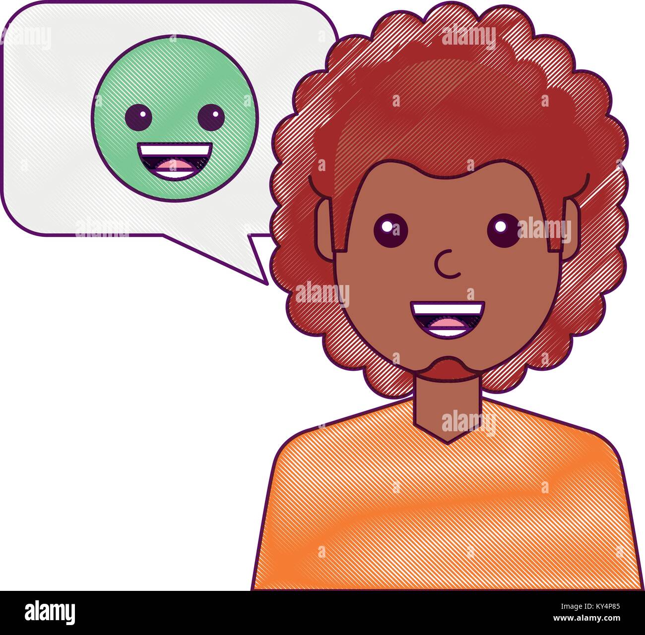 man with smile emoticon in speech bubble illustration drawing design ...