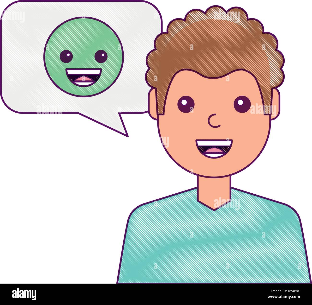 man with smile emoticon in speech bubble illustration drawing design ...