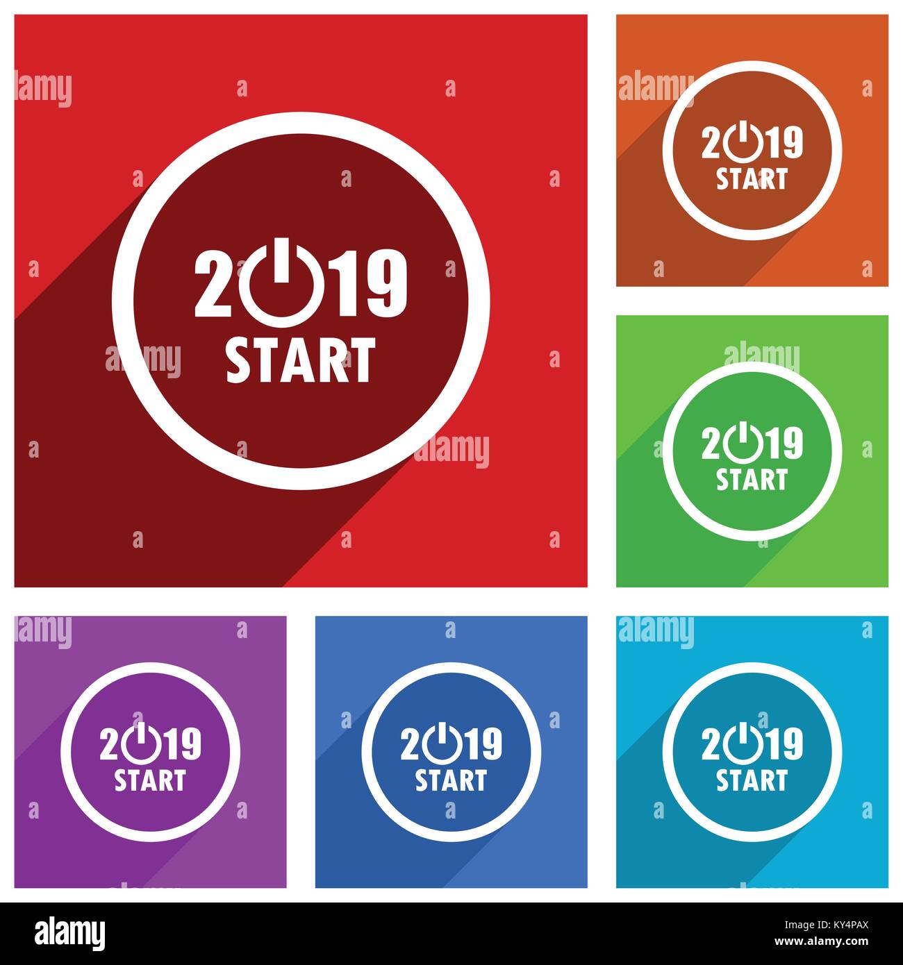 New year 2019 vector icons. Flat design colorful illustrations for web ...
