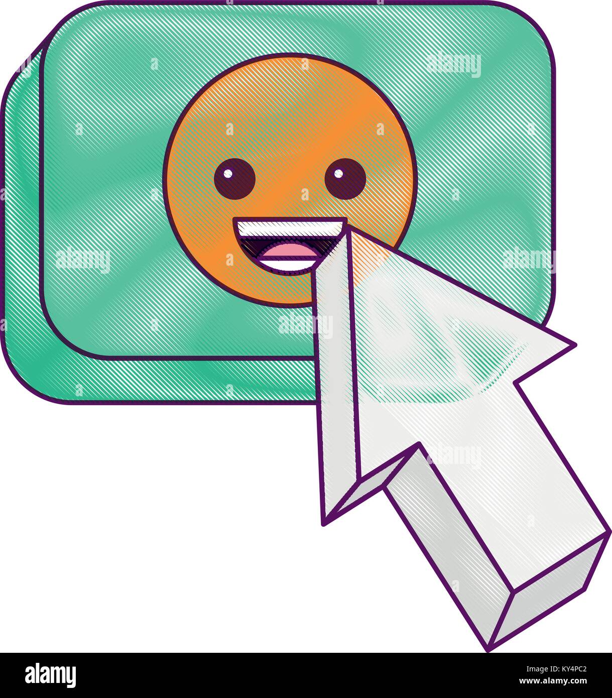 arrow cursor with smile emoticon button icon vector illustration line ...