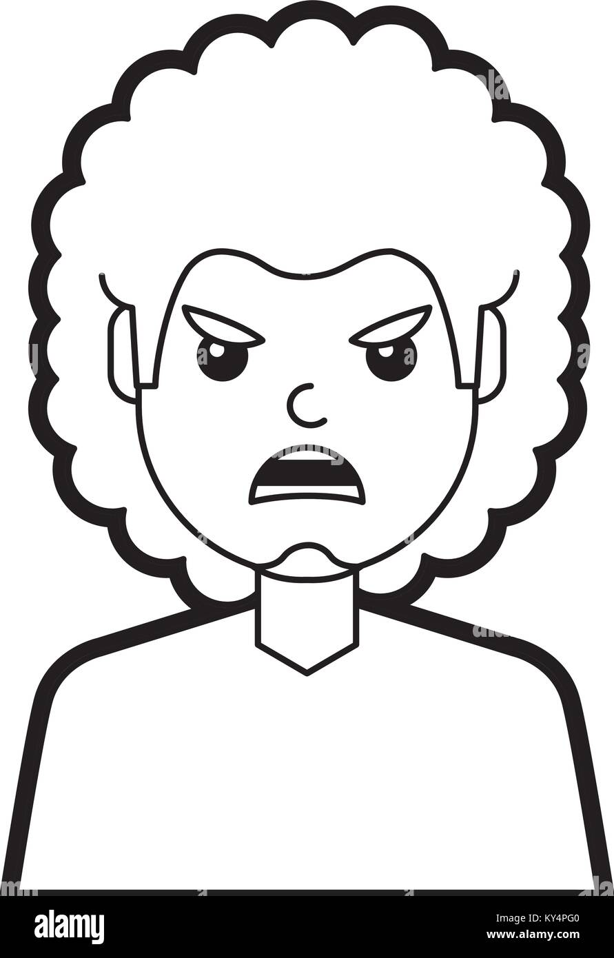 portrait man face angry expression cartoon vector illustration line ...
