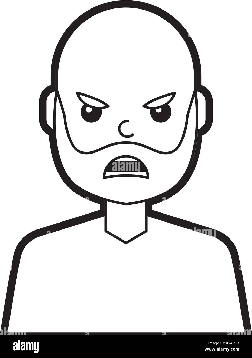 portrait man face angry expression cartoon vector illustration line ...