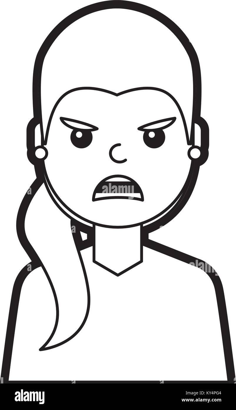 portrait woman angry facial expression cartoon vector illustration line ...