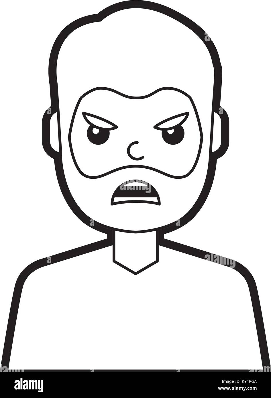 portrait man face angry expression cartoon vector illustration line ...