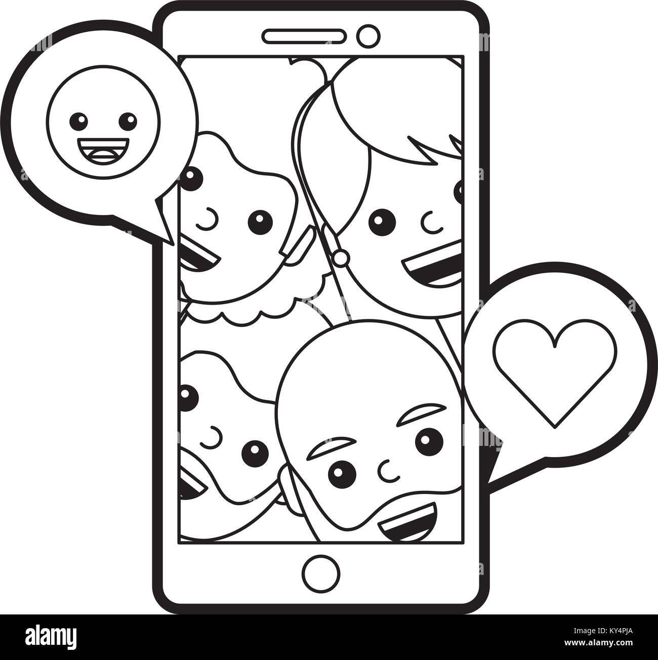 smartphone people talking love and smile emoticon vector illustration ...