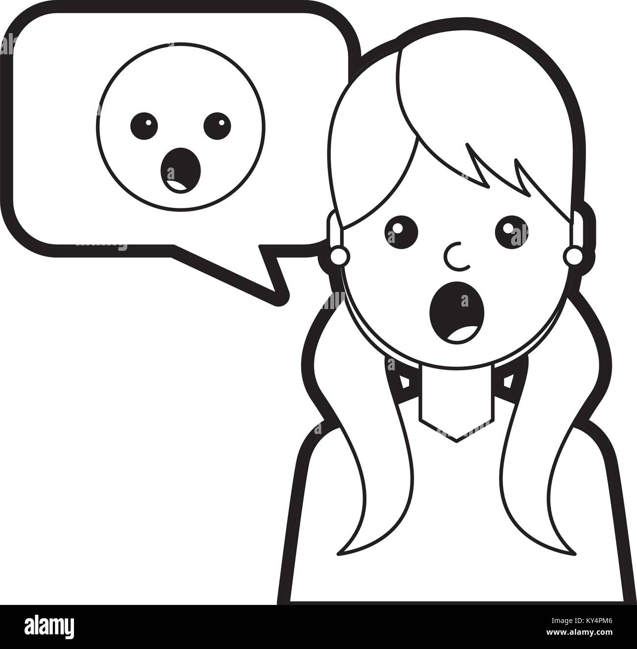 young woman with emoticon surprised in speech bubble vector ...