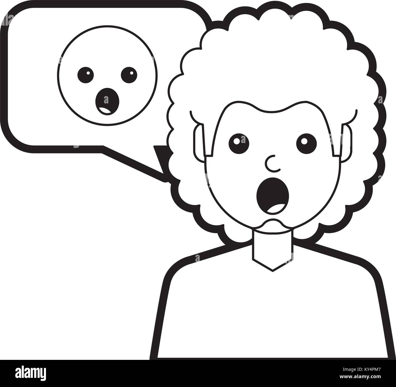 man with surprised emoticon in speech bubble vector illustration line ...