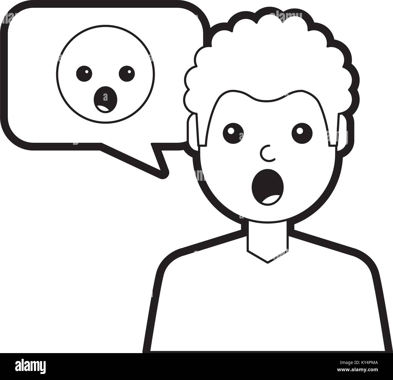 man with surprised emoticon in speech bubble vector illustration line ...