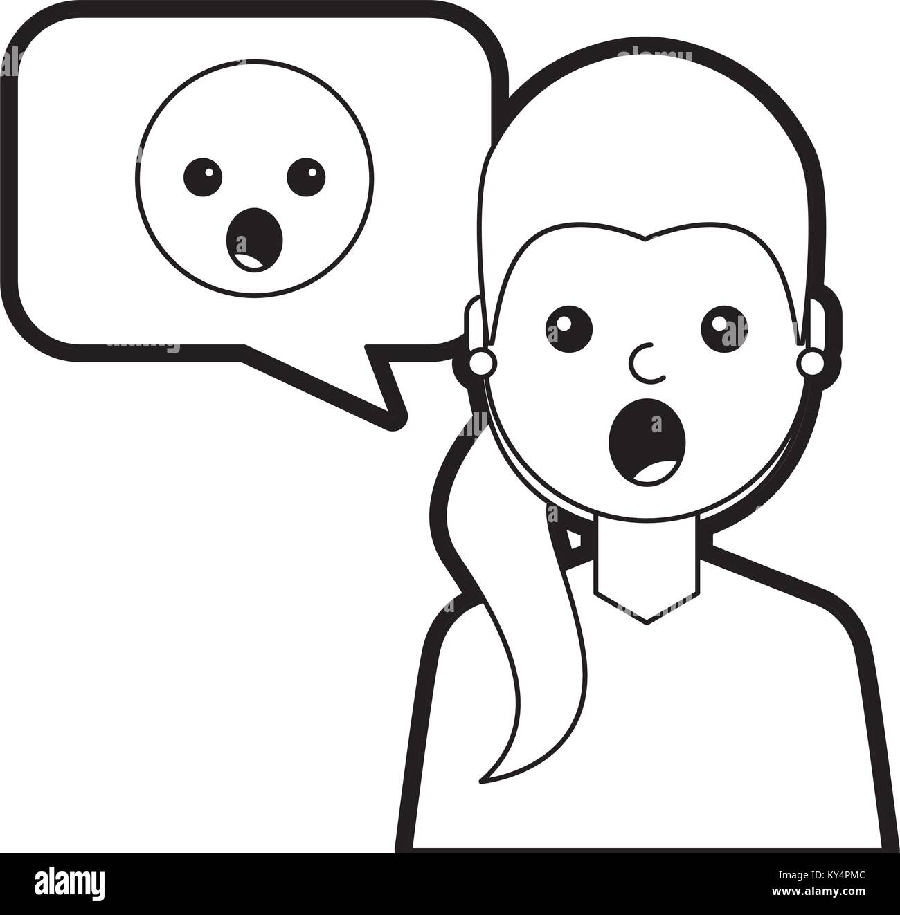 young woman with emoticon surprised in speech bubble vector ...