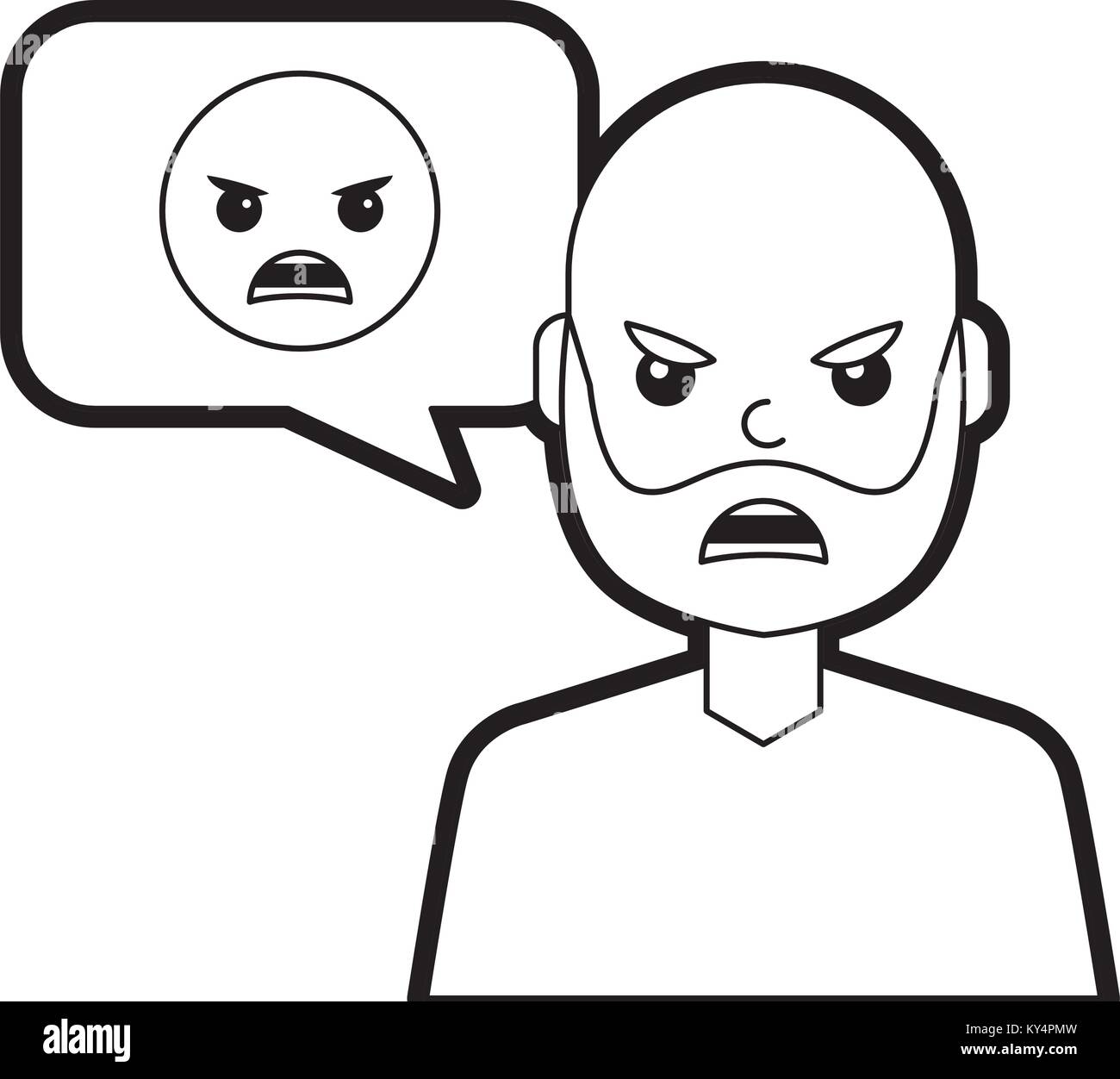 man with angry emoticon in speech bubble vector illustration line ...