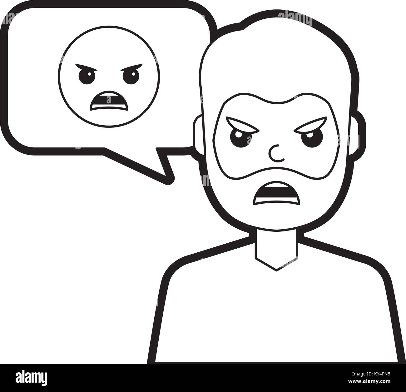 man with angry emoticon in speech bubble vector illustration line ...