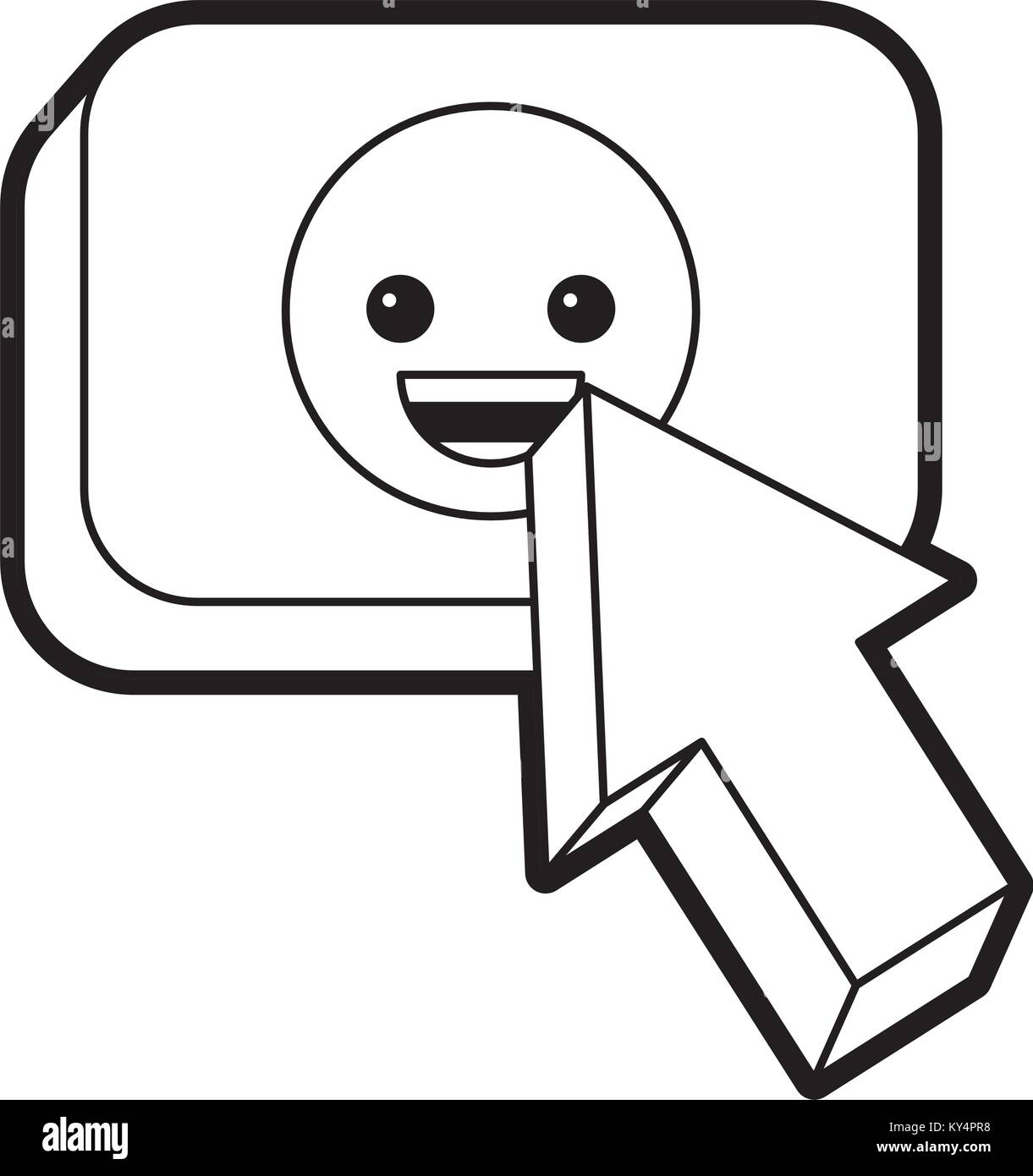 arrow cursor with smile emoticon button icon vector illustration line ...