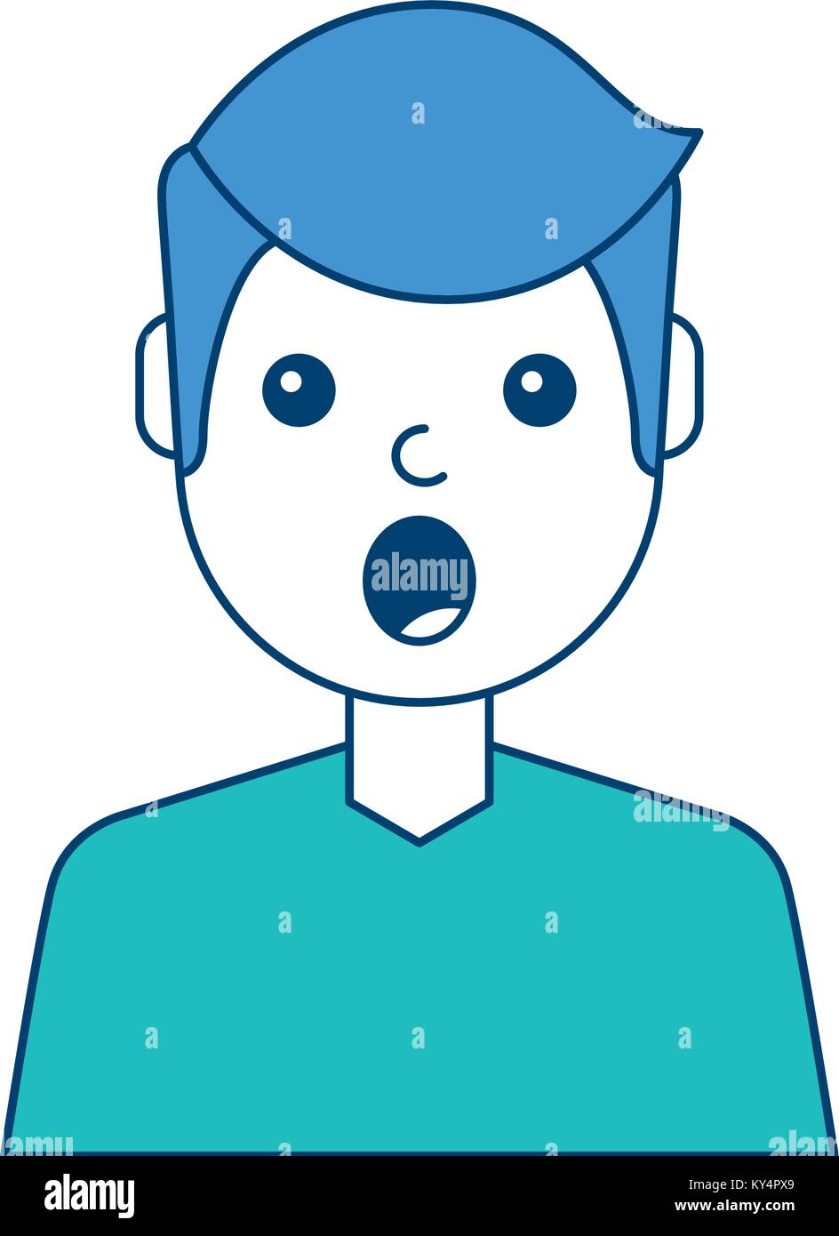 portrait surprised man face expression vector illustration blue and ...