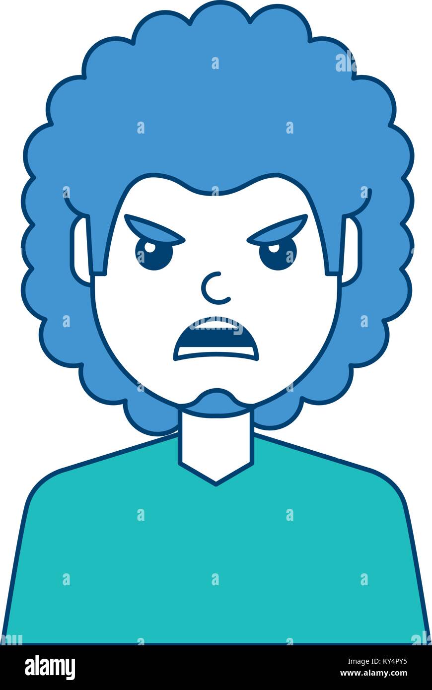 portrait man face angry expression cartoon vector illustration blue and ...
