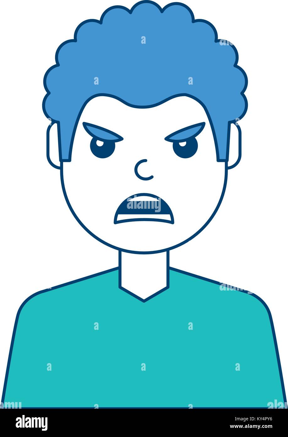 portrait man face angry expression cartoon vector illustration blue and ...