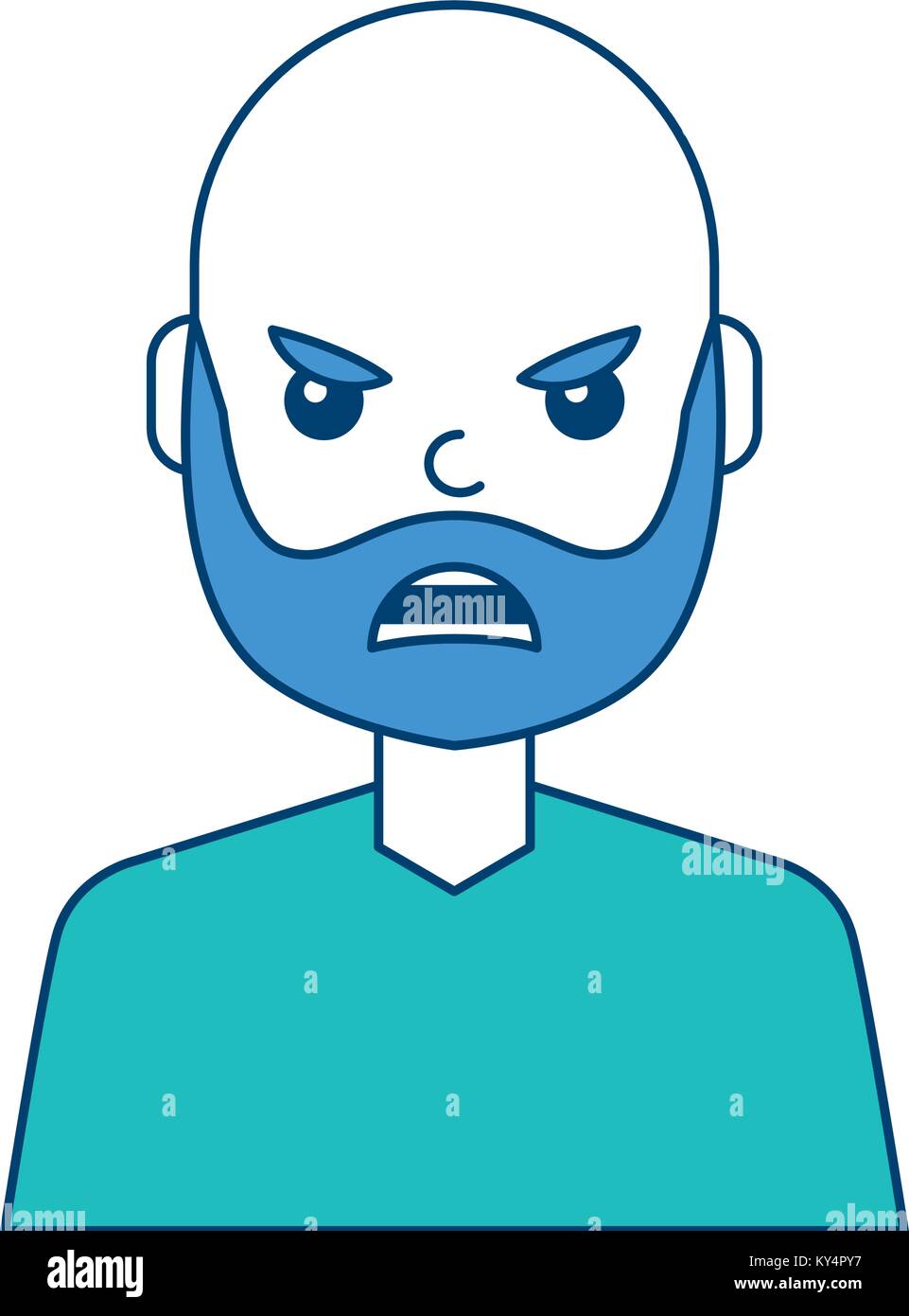 portrait man face angry expression cartoon vector illustration blue and ...