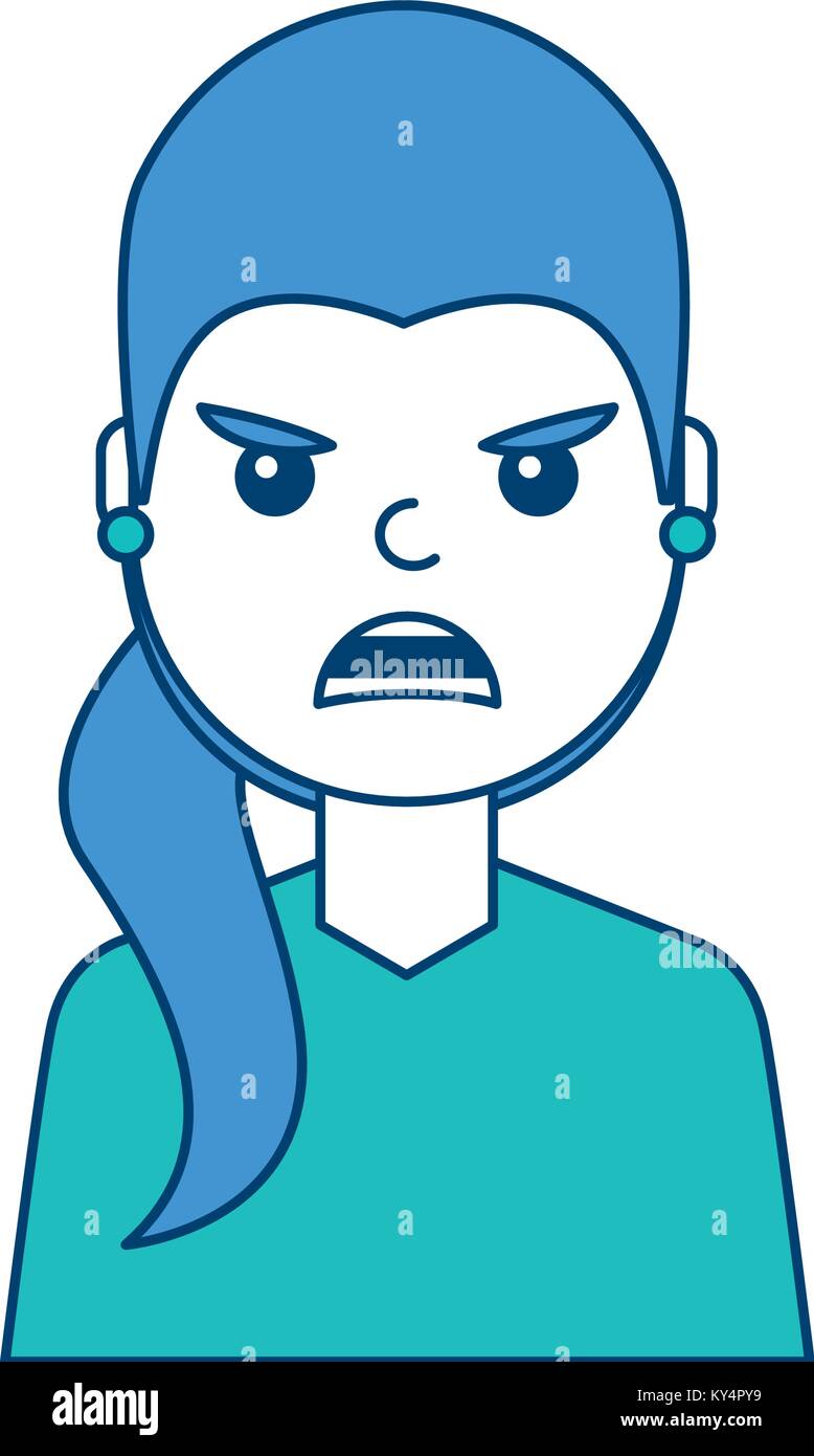 portrait woman angry facial expression cartoon vector illustration blue ...