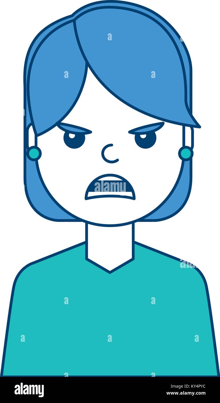 portrait woman angry facial expression cartoon vector illustration blue ...