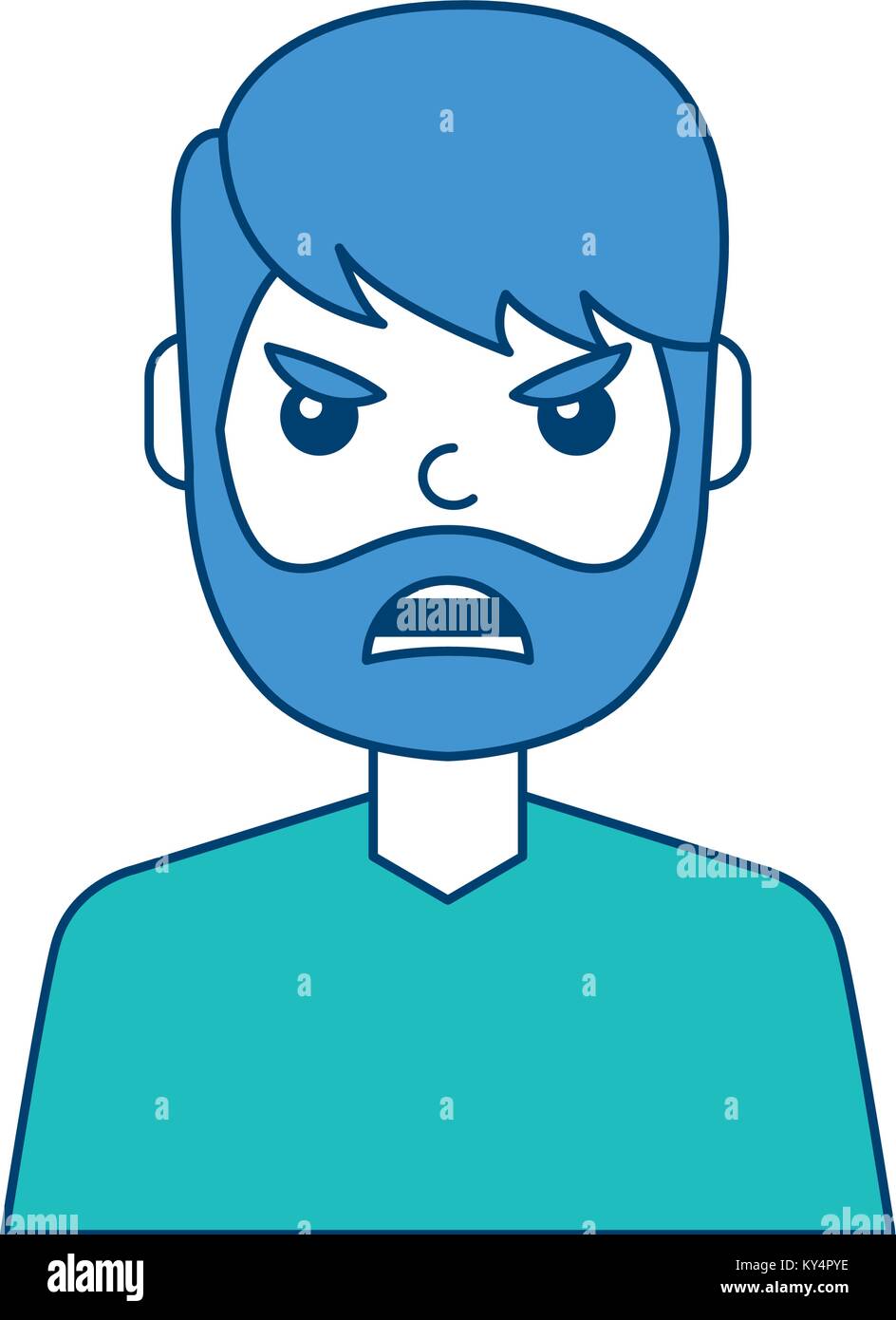 portrait man face angry expression cartoon vector illustration blue and ...