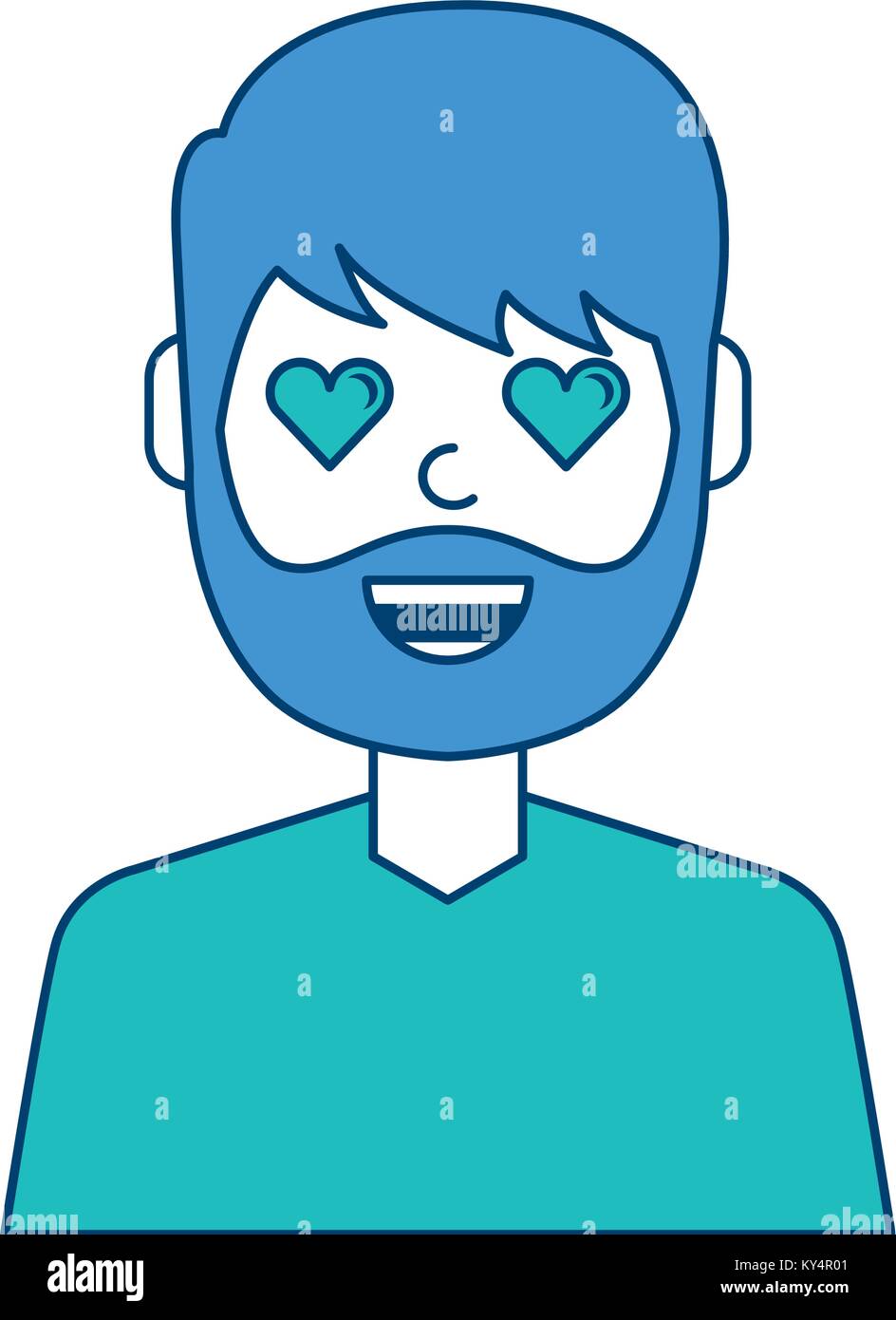 man character in love emotion with hearts as eyes vector illustration ...