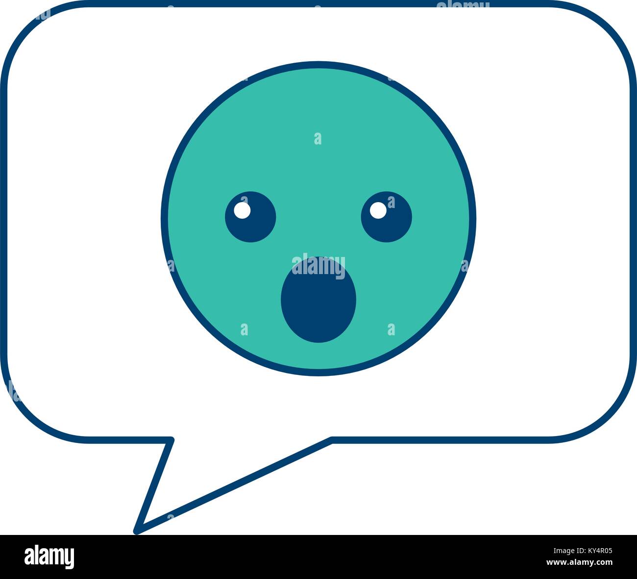 speech bubble and surprised emoticon vector illustration blue and green ...