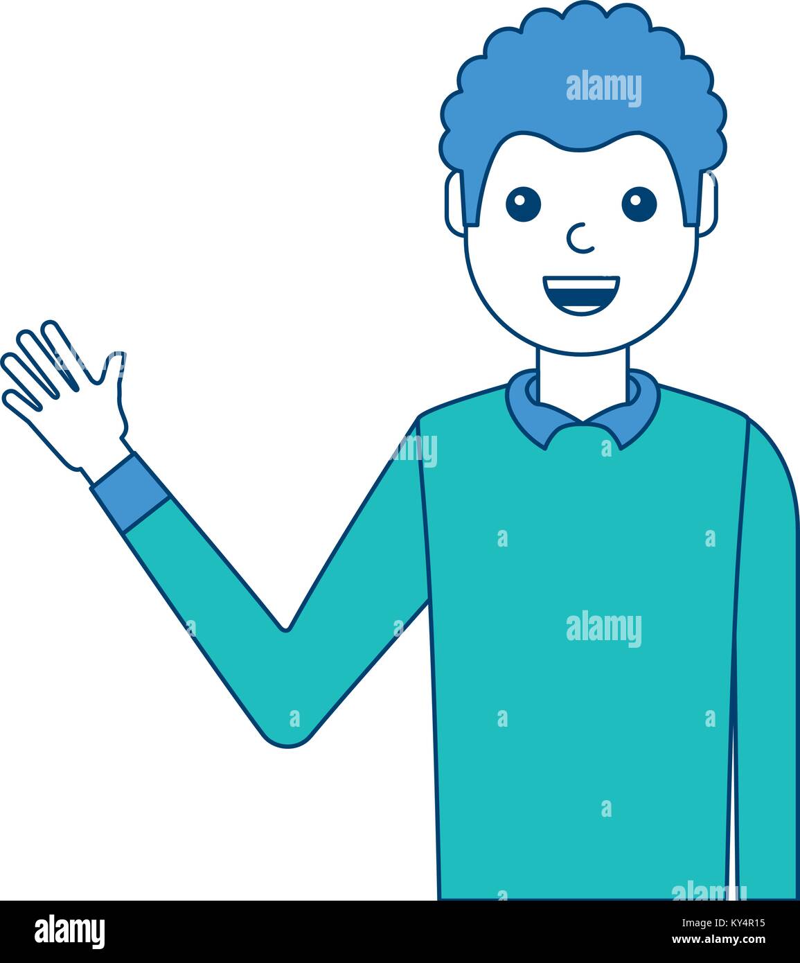 portrait man waving hand smiling character vector illustration blue and ...