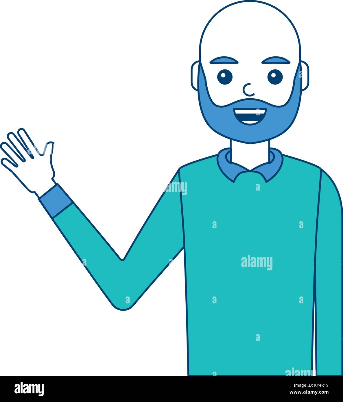 portrait man waving hand smiling character vector illustration blue and ...