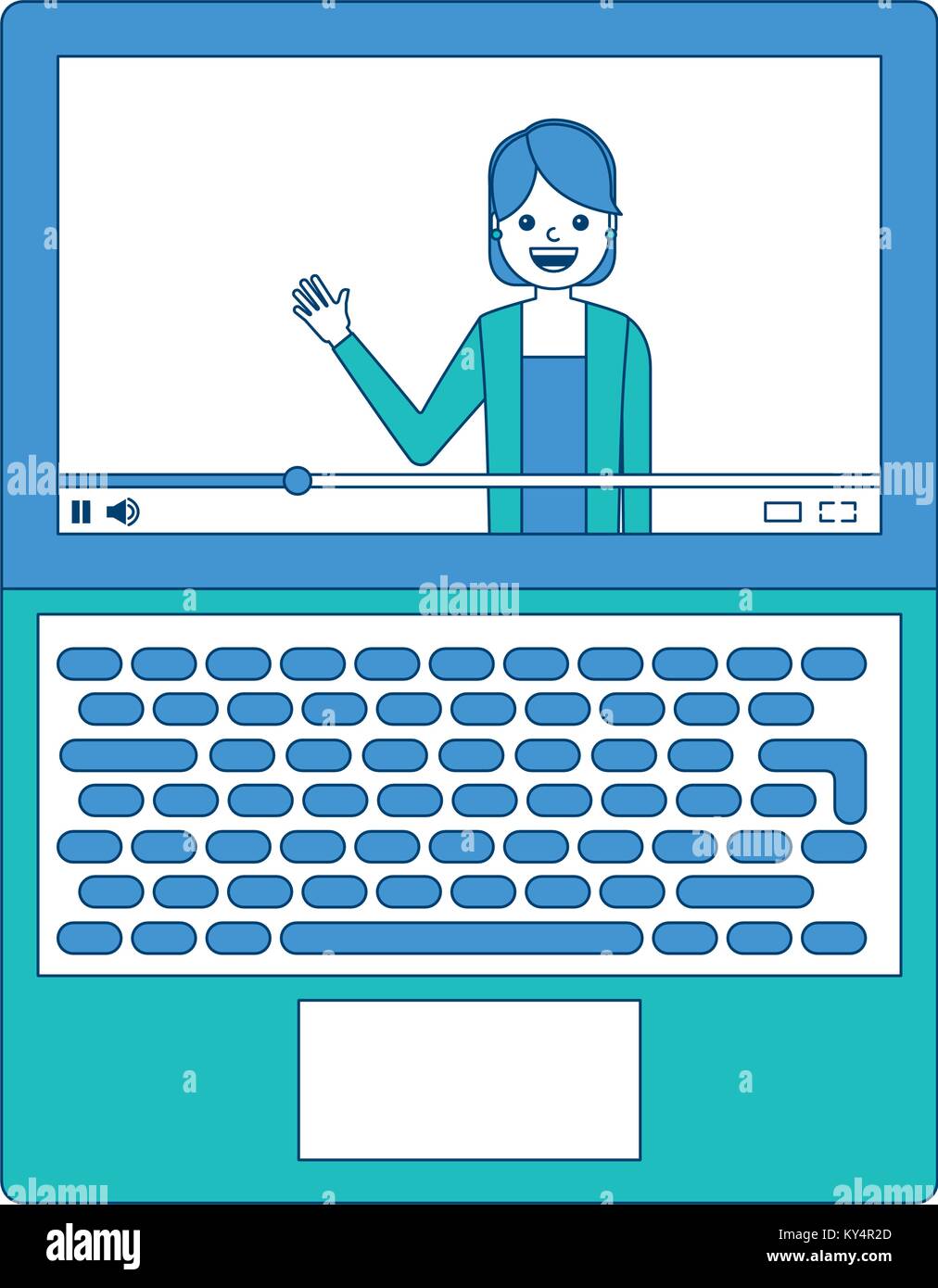 influencer waving hand video content on screen laptop vector ...